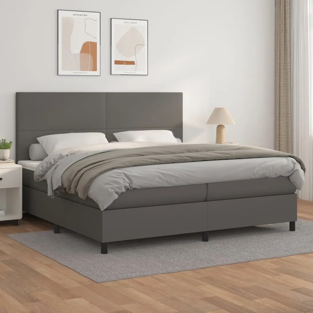 Box spring postel s matrací šedá 200x200 cm umělá kůže