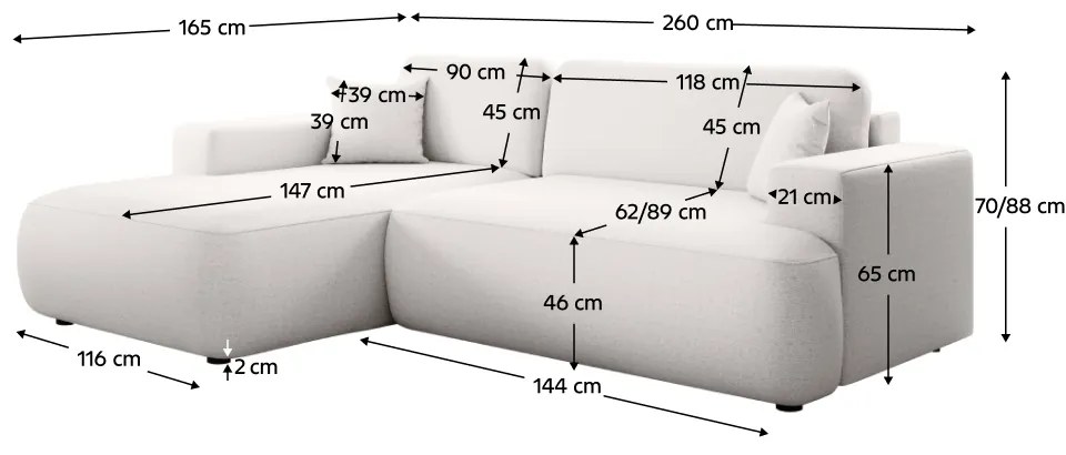 Kondela Sedací souprava, bílá, levá, GARY ROH