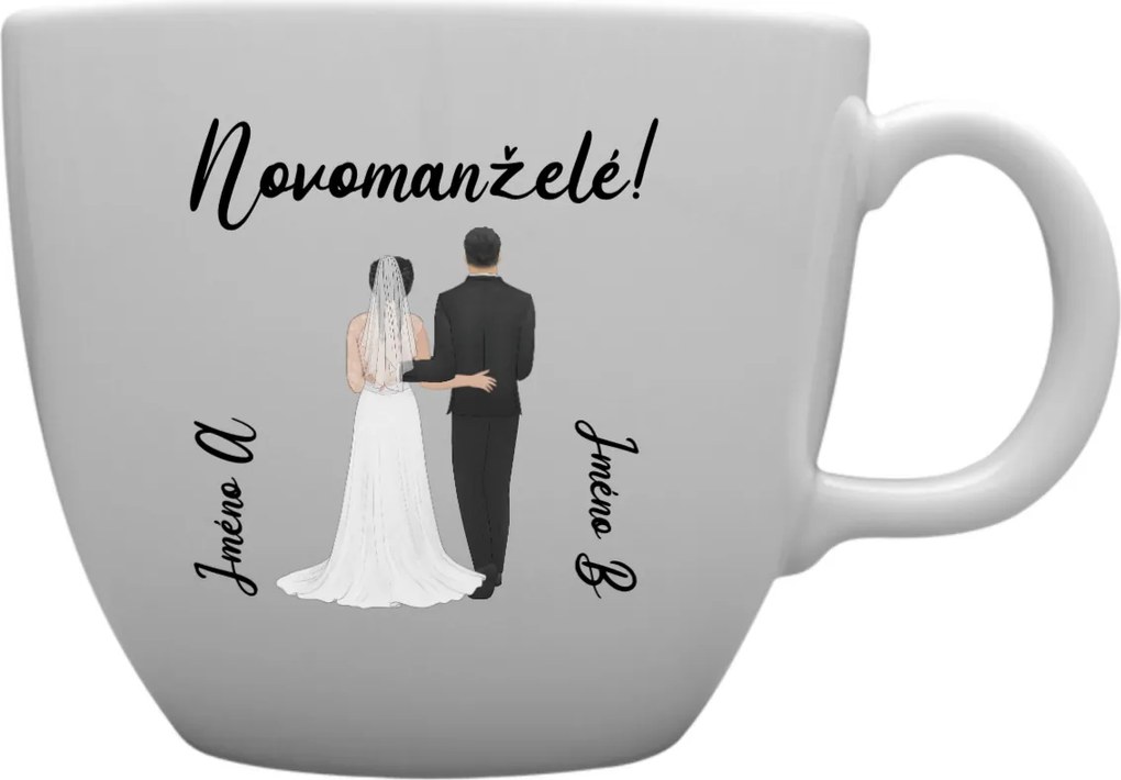 Personalizovaný MEGA XXL keramický hrnek 1000 ml s novomanželským párem
