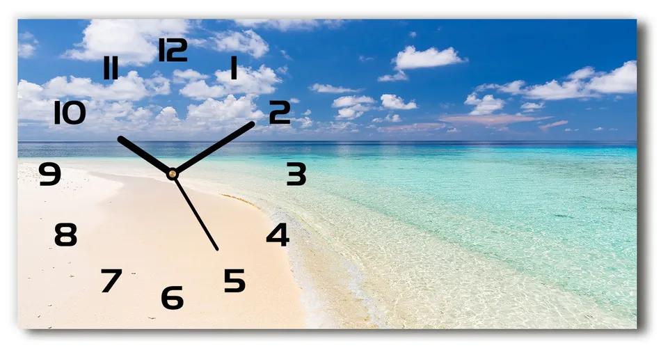 Wallmuralia Skleněné hodiny na stěnu Pláž Maledivy 60x30 cm