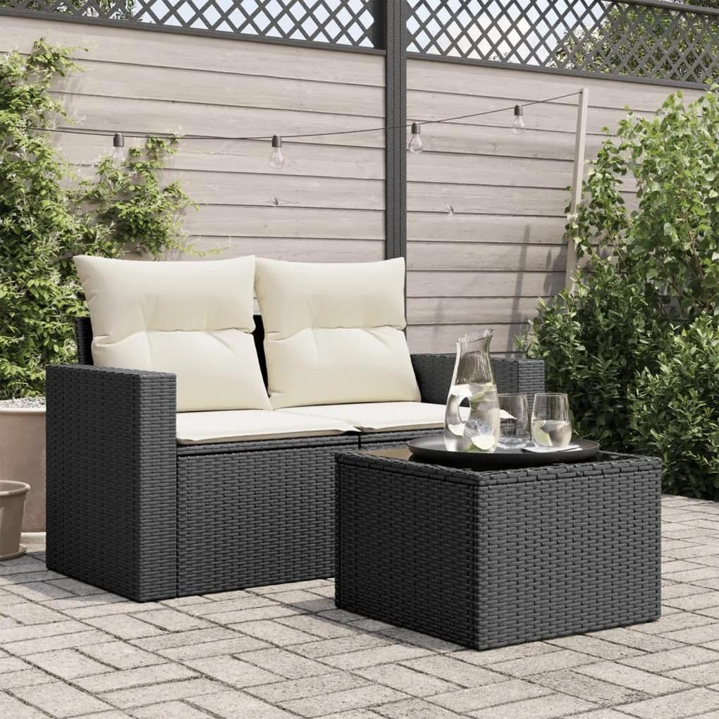 Zahradní stolek se skleněnou deskou černý 55x55x37 cm polyratan - Default Title