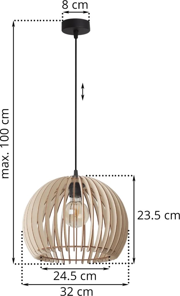 Závěsné svítidlo Timber 6, 1x dřevěné stínítko, (fi 32 cm)