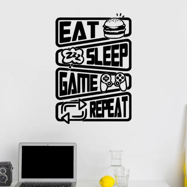 Samolepka Nápis Eat, sleep, game, repeat