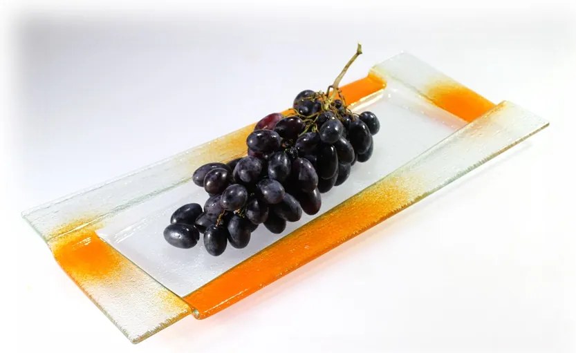BDK-GLASS Skleněný obdélníkový tácek ZOOM oranžový Rozměr: 40x17cm
