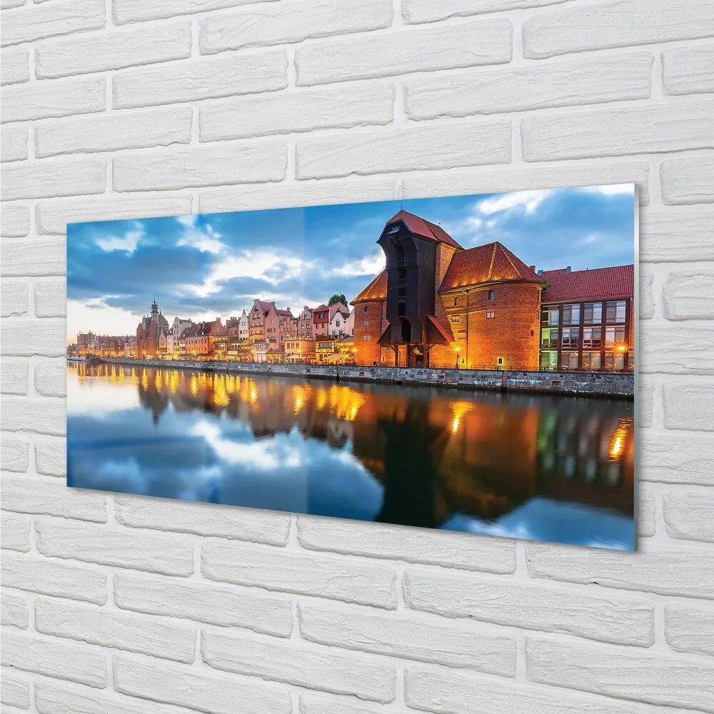 Obraz na skle Gdańsk říční budovy 100x50 cm