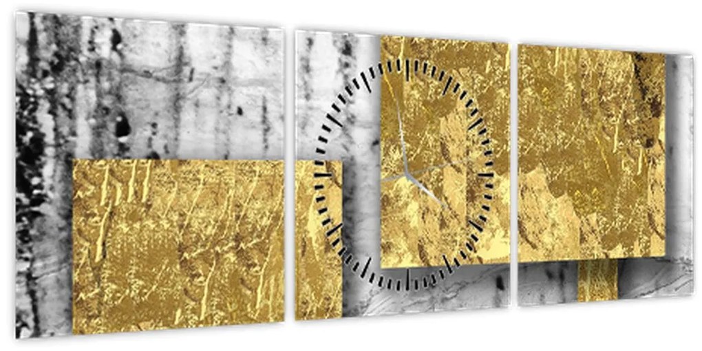 Obraz - Zlaté čtverce N⁰3 (s hodinami) (90x30 cm)
