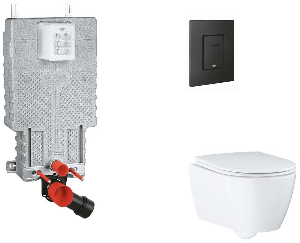 Grohe Uniset - Set předstěnové instalace, klozetu, sedátka SoftClose a tlačítka Even, phantom black SANI15BB5110
