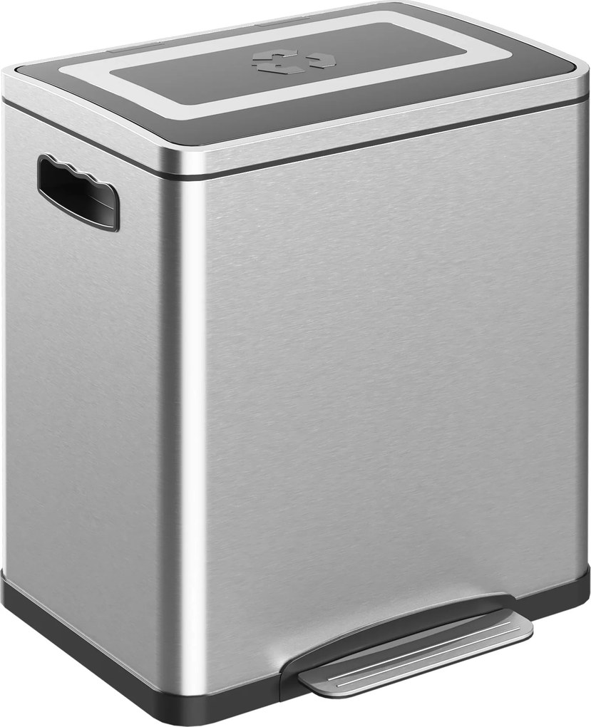 HOMCOM 40L x 34.8Š x 47.5V cm Stříbrný Pedálový Koš na Odpadky s 2 Kompartmenty, Nerezová Ocel s Tichým Víkem, Odnímatelné Vnitřní Kbelíky