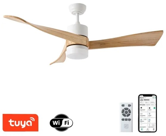 ZEVENTI - LED Stropní ventilátor NATURITO LED/18W/230V Wi-Fi Tuya bílá/dub + DO