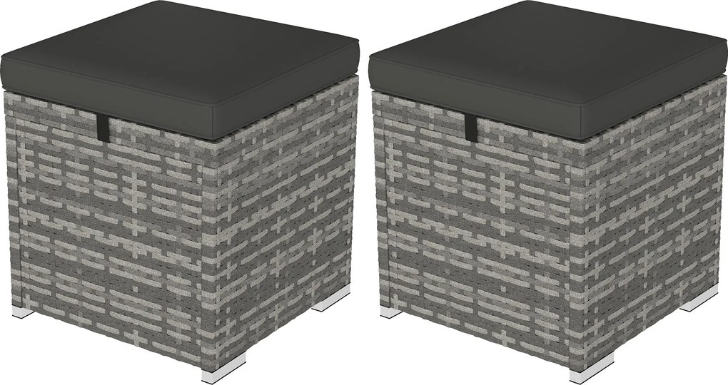 sada 2 ratanových taburetů Taburet s ratanovým vzhledem Úložný prostor Potah polštáře Nosnost 120 kg 40x40x41 cm Tmavě šedá barva