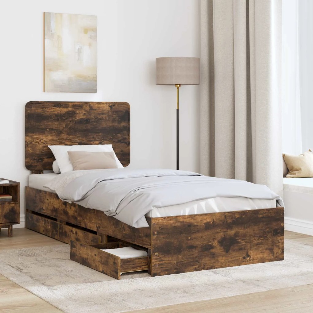 Rám postele s čelo Kouřový dub 75 x 190 cm Inženýrské dřevo 3412648