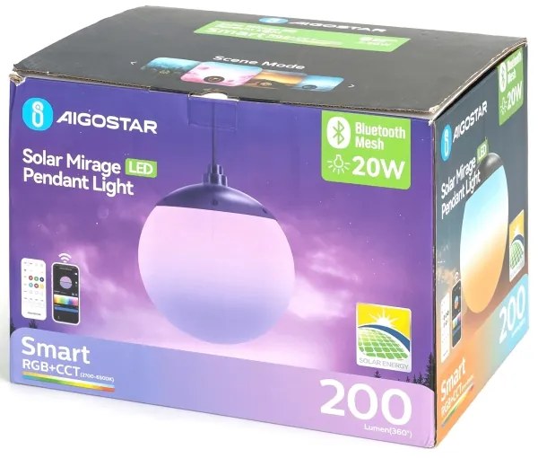 Aigostar-LED RGBW Solární lustr MESH 20W/3,7V 4000 mAh 2700K-6500K IP65 pr. 15 cm