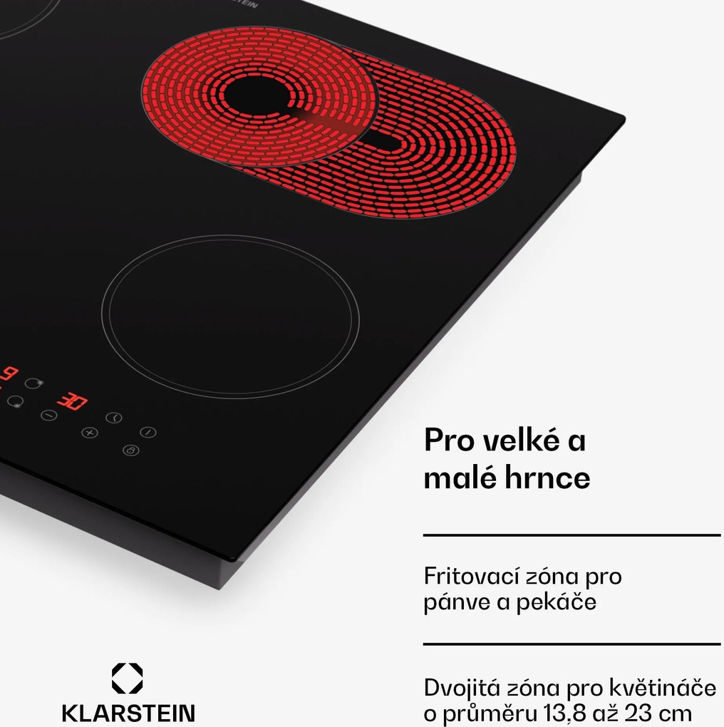 Klarstein Virtuosa 4, varná deska, 60 cm, 6500 W, dvouzónová, Pluszone, časovač, sklokeramika