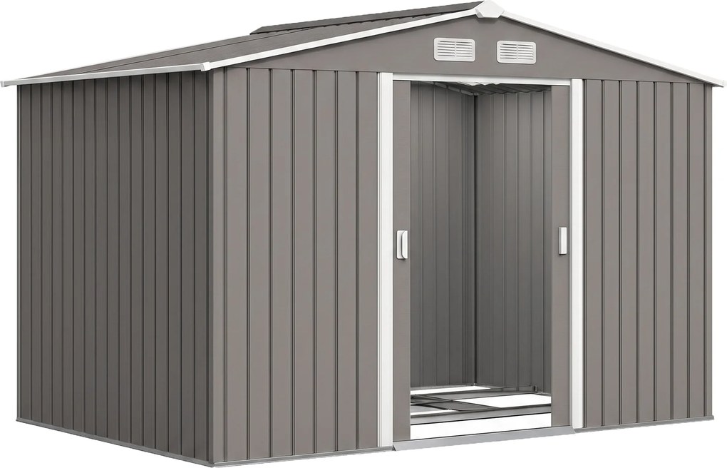 Zahradní kůlna Outsunny 4,9 m² s pultovou střechou, posuvné dveře, základy, 277 x 195 x 192 cm, kůlna z pozinkované oceli, odolná vůči počasí, pro za…