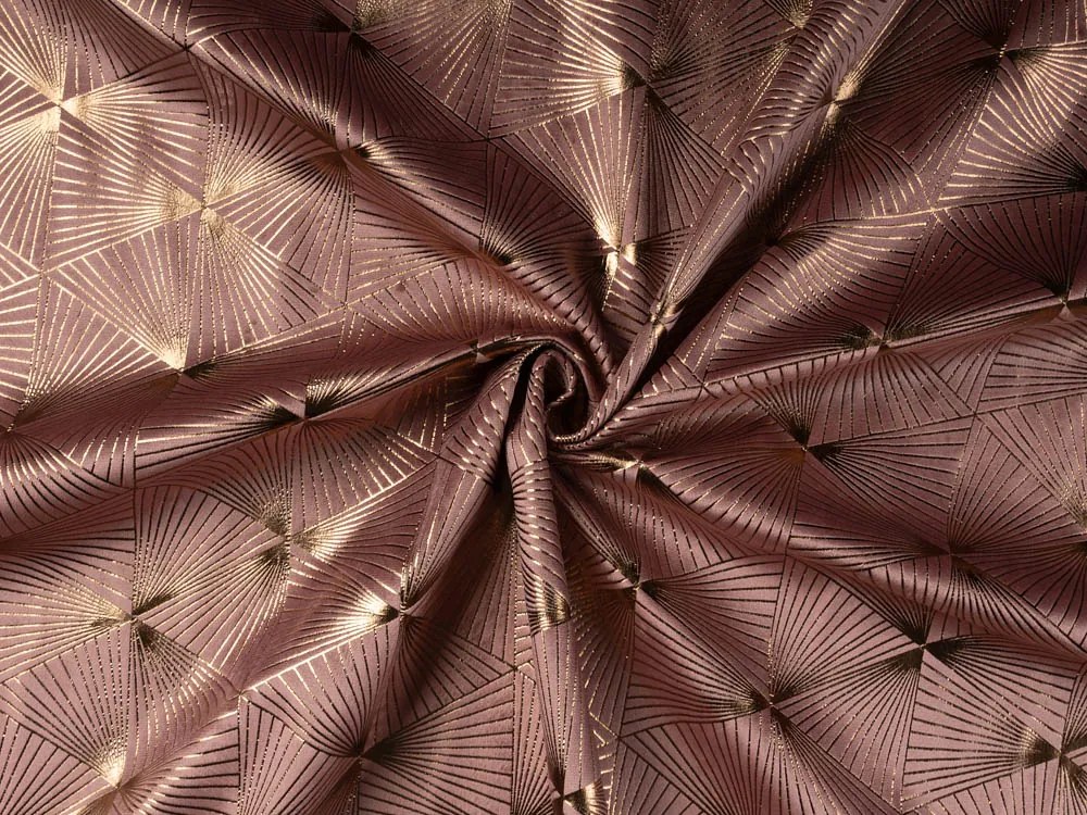 Biante Sametový běhoun na stůl Isabela IBL-009 Rose Gold trojúhelníky na starorůžovém 35x180 cm