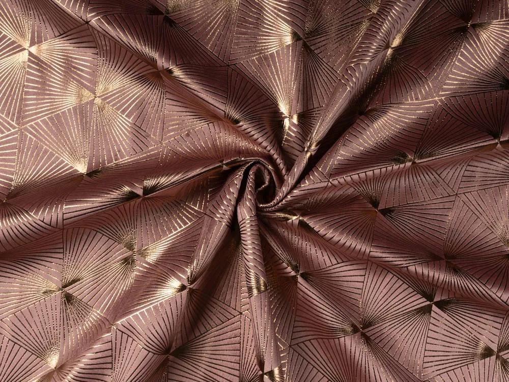 Biante Sametový závěs Isabela IBL-009 Rose Gold trojúhelníky na starorůžovém 135x150 cm