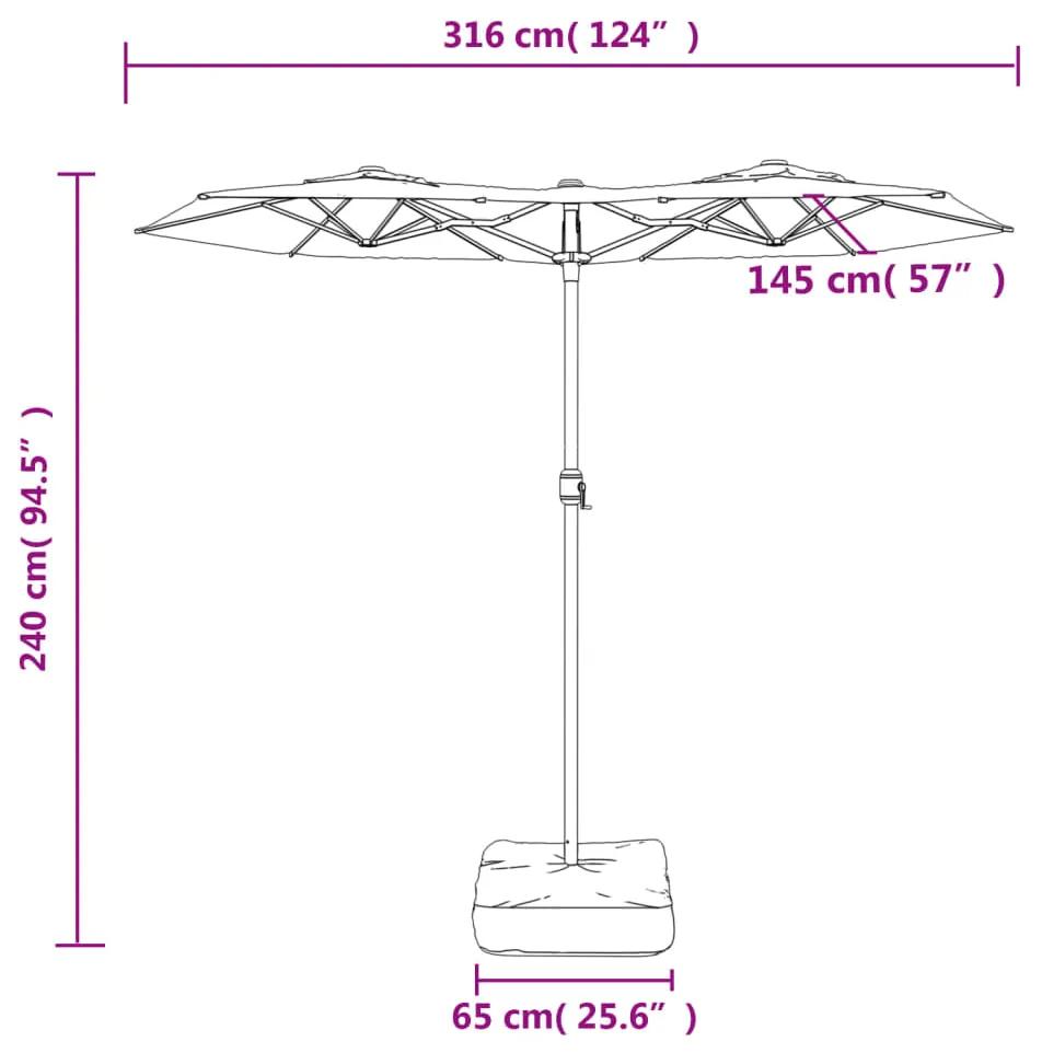Dvojitý slunečník s LED taupe 316 x 240 cm - Default Title