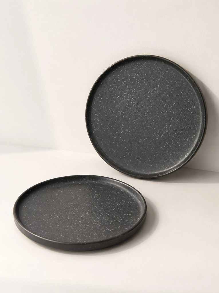Sinsay - Keramické talíře s tečkovaným vzorem 2 pack - černá