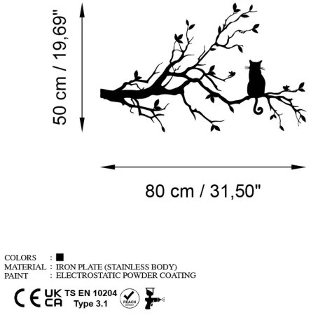 Nástěnná dekorace 80x50 cm větev kov