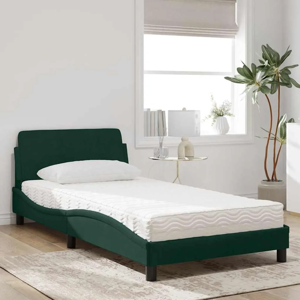 Postel s matrací Dover tmavě zelená 100 x 200 cm samet 3208354