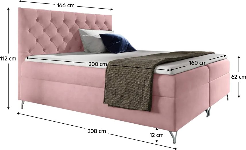 Boxspringová postel, 160x200, růžová látka Velvet, GULIETTE + dárek