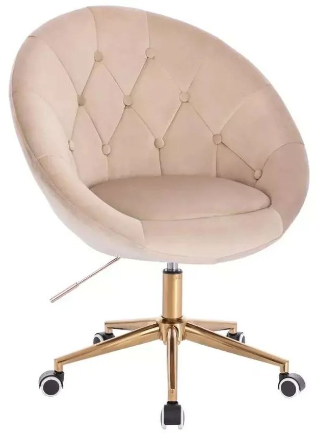 LuxuryForm DESIGN Otočné křeslo VERA VELUR na zlaté podstavě s kolečky - latte