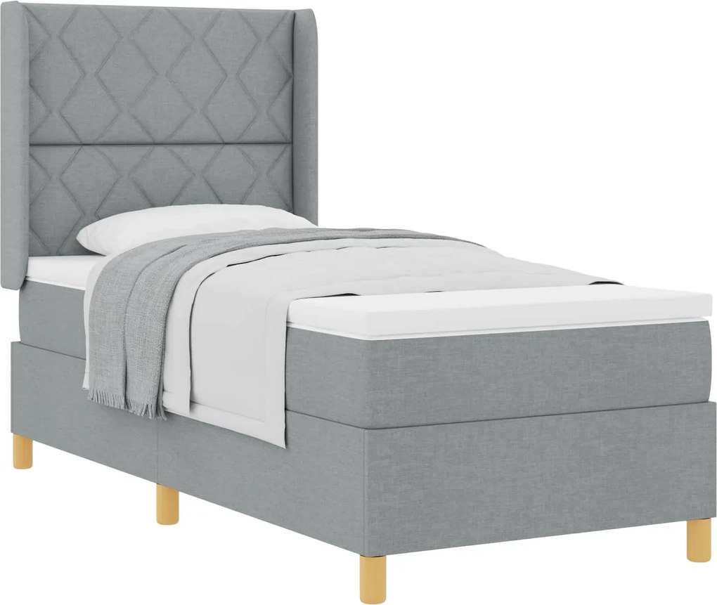 Postel s boxspringem s čelo Světle šedá 90 x 200 cm textil 3341875