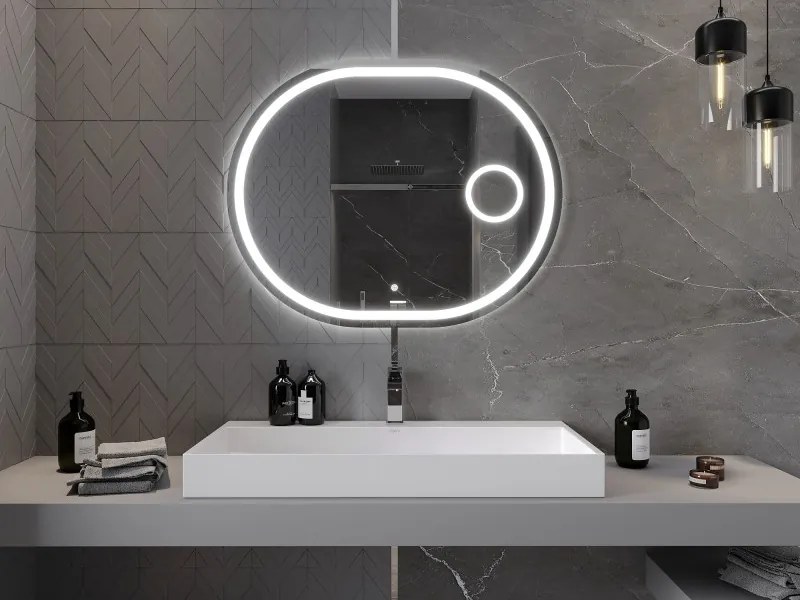Mexen Umba osvětlené koupelnové zrcadlo s kosmetickým zrcátkem 100 x 80 cm, LED 6000K, protizamlžování