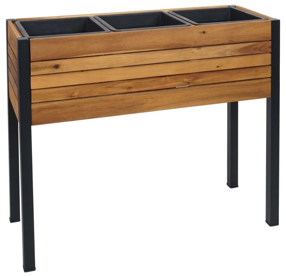 Květináč HWC-L22, 75x81x30cm, hliník, akáciové dřevo - hnědá