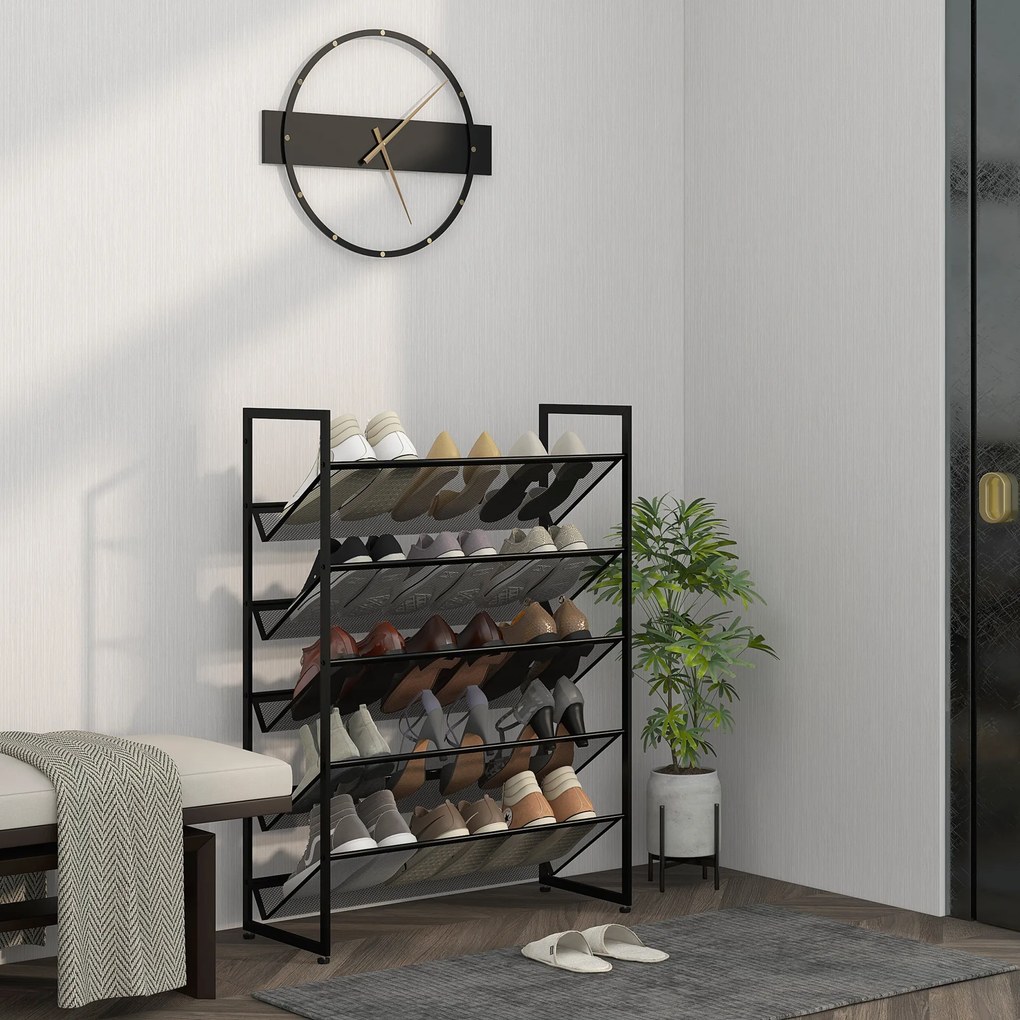 HOMCOM Stojan na boty, pětiúrovňový stojan na boty, stojan na boty pro max. 15 párů bot, organizér na boty s madlem, ocel, 72 cm x 30 cm x 102 cm