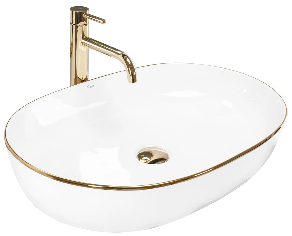 Rea Cleo, umyvadlo na desku 605x410x140mm, bílá se zlatým okrajem, REA-U6211
