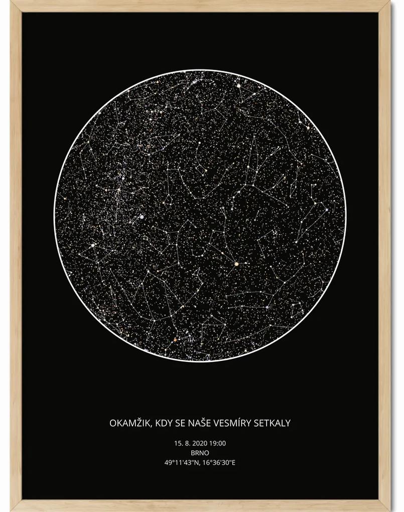 Hvězdná mapa Vašeho životního okamžiku 40 x 50 cm Černá