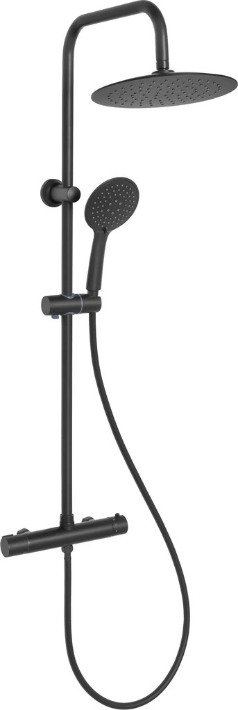 Invena Trend, termostatická sprchová baterie Trend s hlavovou dešťovou sprchou Musta 25cm, černá matná, INV-AU-84-004-X
