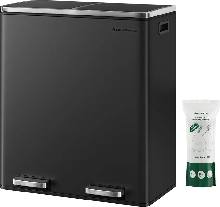 Koš na separování odpadu SORT, 2x30l+pytle na odpadky, černá/stříbrná SongmicsHome