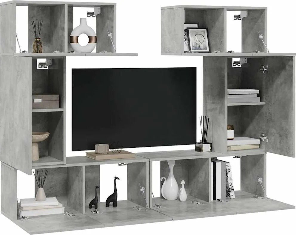 6dílný set TV skříněk betonově šedý dřevotříska 3079118