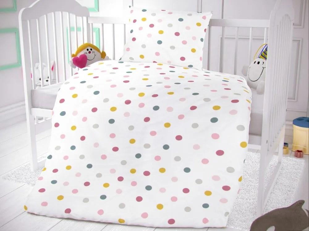 Kvalitex Bavlněné povlečení do dětské postýlky Kuličky na bílém 1x 90/135, 1x 45/60cm