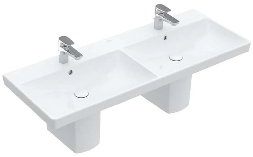 Villeroy & Boch Avento - Dvojumyvadlo nábytkové 120x47 cm, s přepadem, 2 otvory pro baterii, alpská bílá 4A23CK01