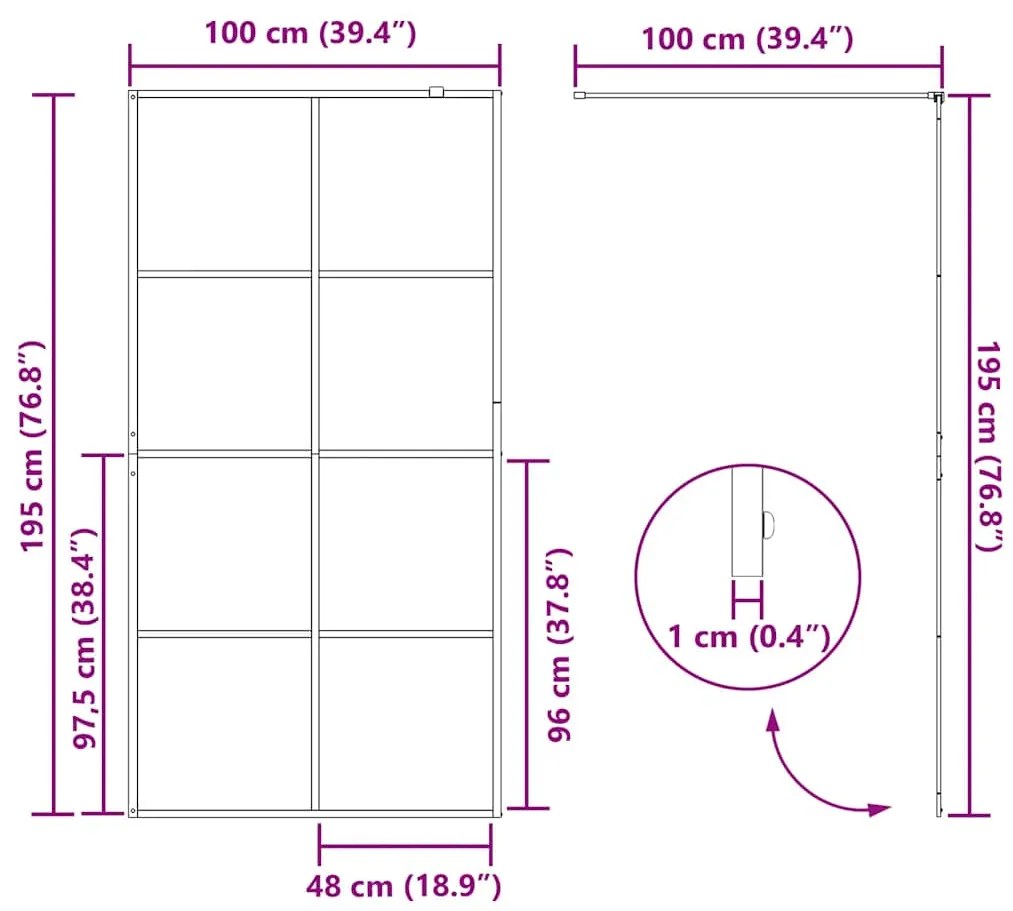 vidaXL Marketos Zástěna do průchozí sprchy čiré ESG sklo 100 x 195 cm černá