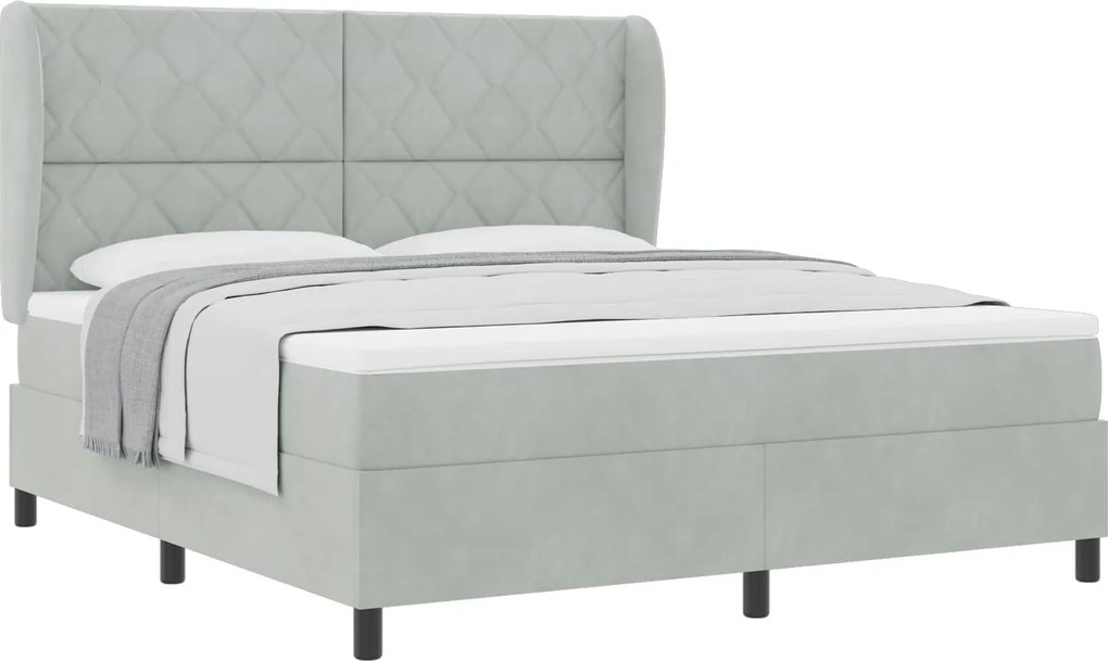 Postel s boxspringem s čelo Světle šedá 200 x 180 cm samet 3340994