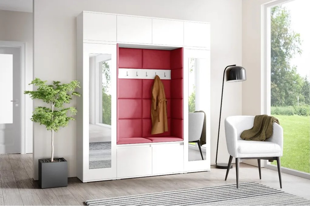Eka Předsíňová stěna s čalouněnými panely Trinity 32 - Bílá / Červená 2309
