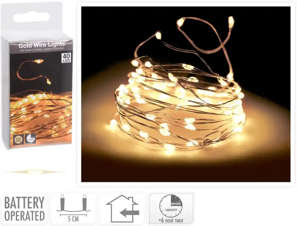 LED osvětlení Zlaté nitě s časovačem 200 cm teplá bílá | BIANO