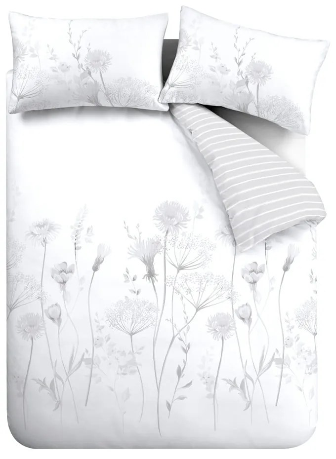 Bílo-šedé povlečení Catherine Lansfield Meadowsweet Floral, 200 x 200 cm