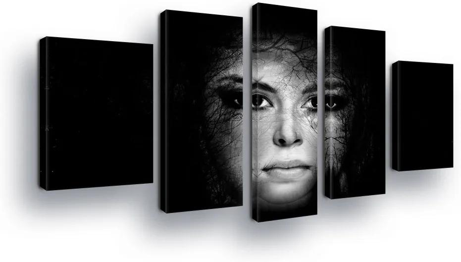 GLIX Obraz na plátně - Obličej Ženy v Černé 2 x 40x60 / 2 x 30x80 / 1 x 30x100 cm