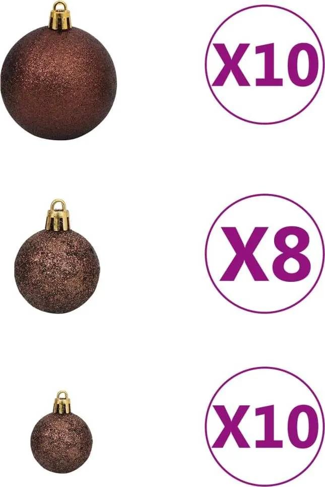 vidaXL Umělý vánoční stromek s LED a sadou koulí 240 cm PVC [3077506] Barva: Černá a růžová