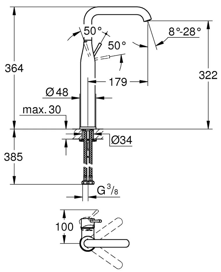 Grohe Essence - Páková umyvadlová baterie bez odtokové garnitury, XL-Size, kartáčovaný Warm Sunset 32901DL1