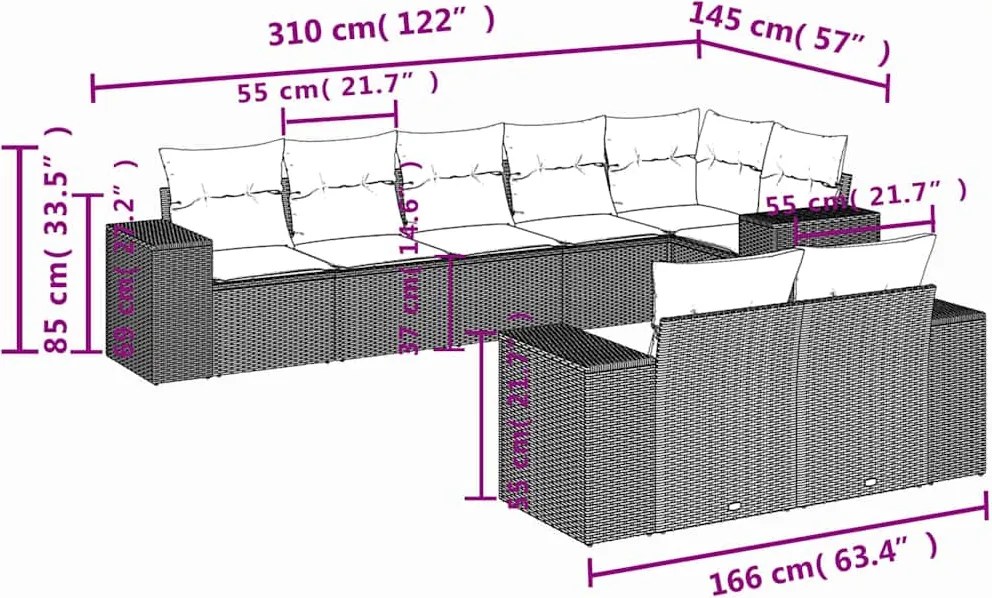 8dílná zahradní sedací souprava s poduškami černá polyratan 3222814