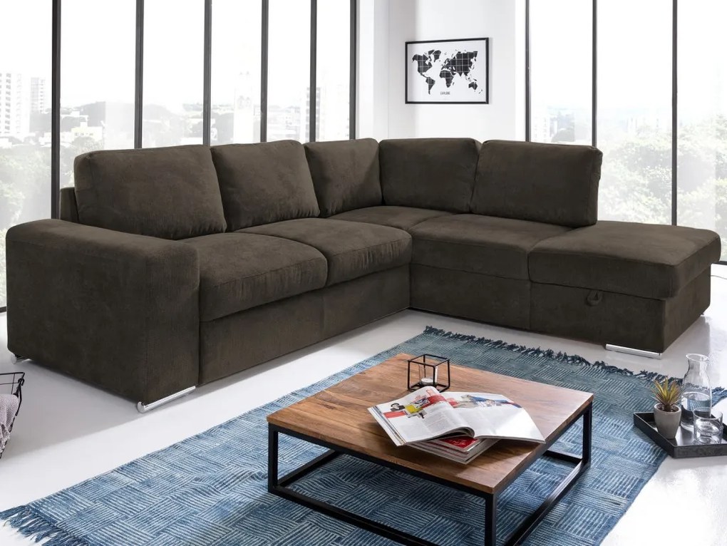 Rohová sedací souprava Eddi, tmavě hnědá espresso látka, pravý roh