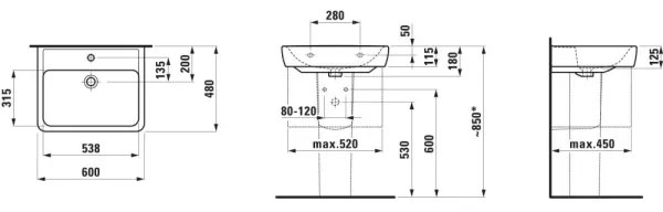 LAUFEN H8189520001041 - Umyvadlo na desku/závěsné PRO 60x48 cm keramika/bílá