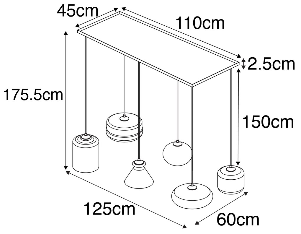 Závěsné svítidlo v art deco stylu černé s kouřovým sklem 6-světlo - Wallace