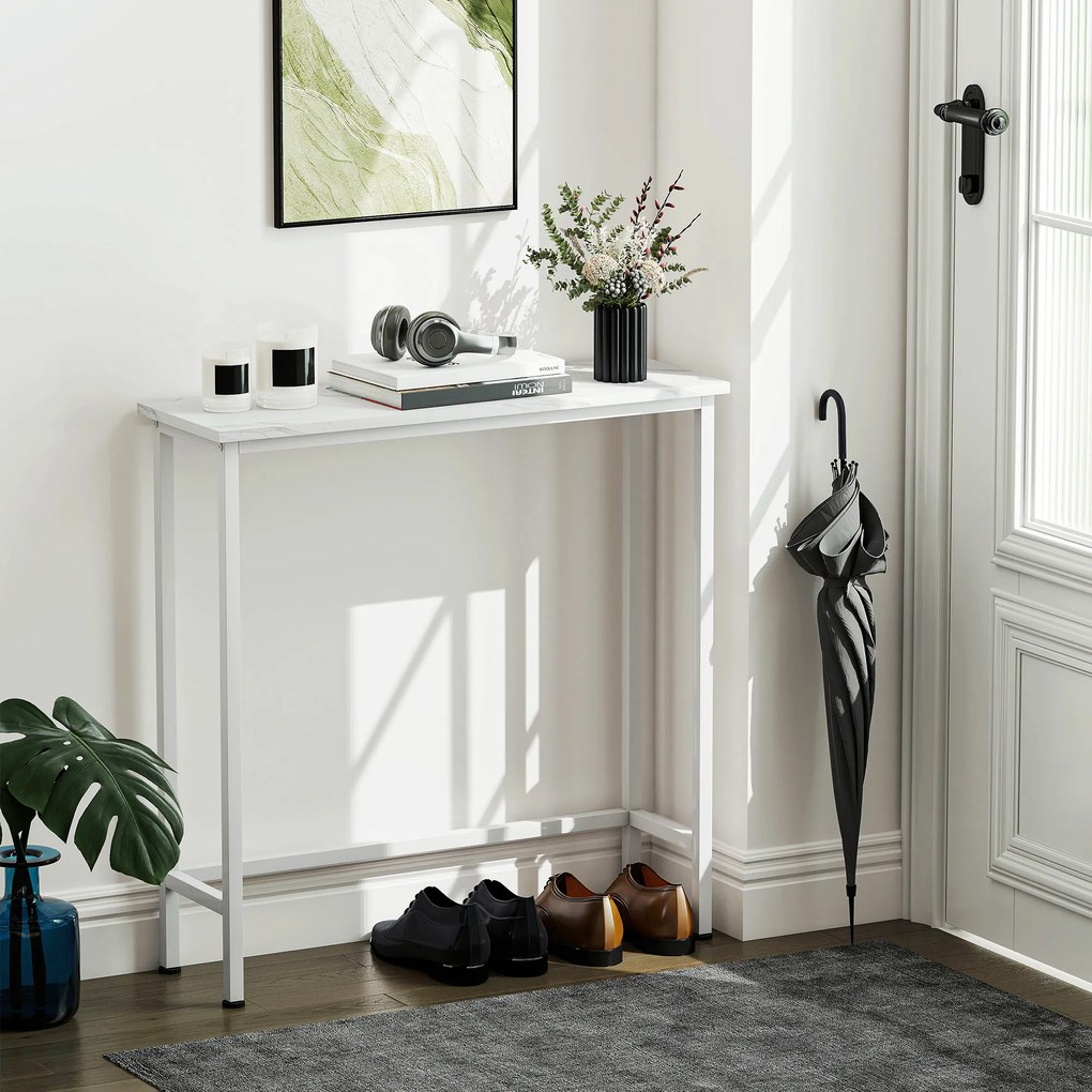 HOMCOM Konzolový stolek do předsíně s nastavitelnými nožičkami, ochranou proti převrácení 75 x 24 x 76 cm pro malý prostor, bílý